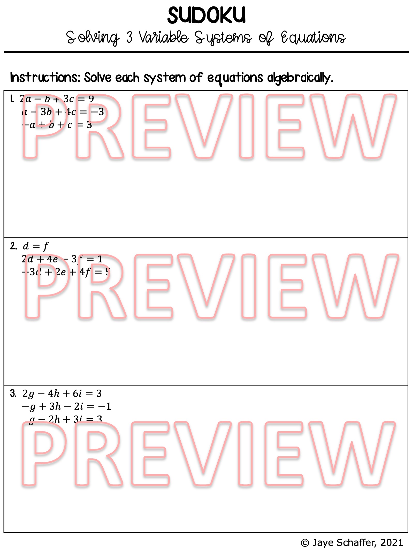 Solving Three Variable Systems Sudoku Puzzle | Made By Teachers