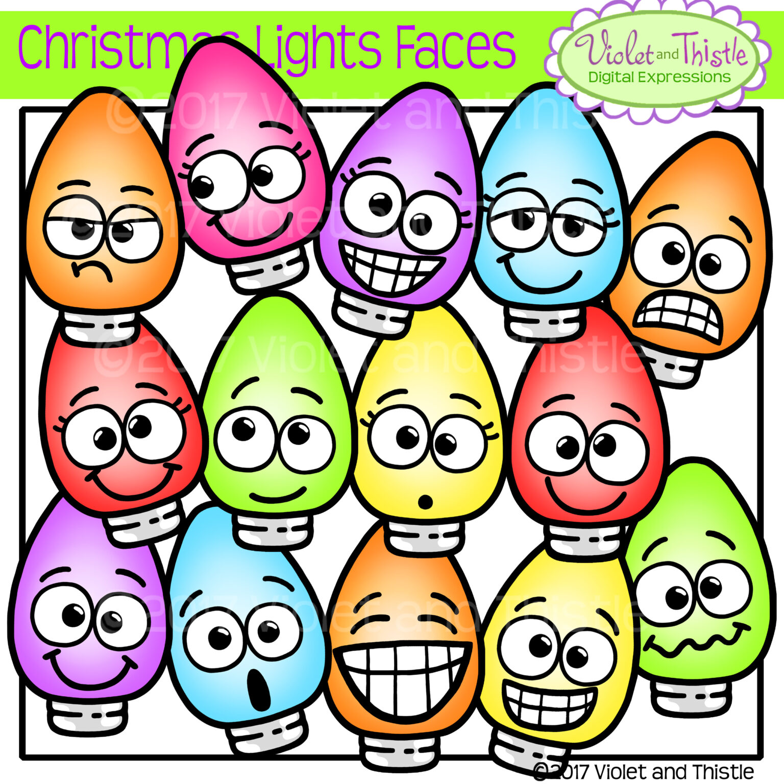 Christmas Light Fun Faces Clipart Traditional Bright Colors Clip Art ...