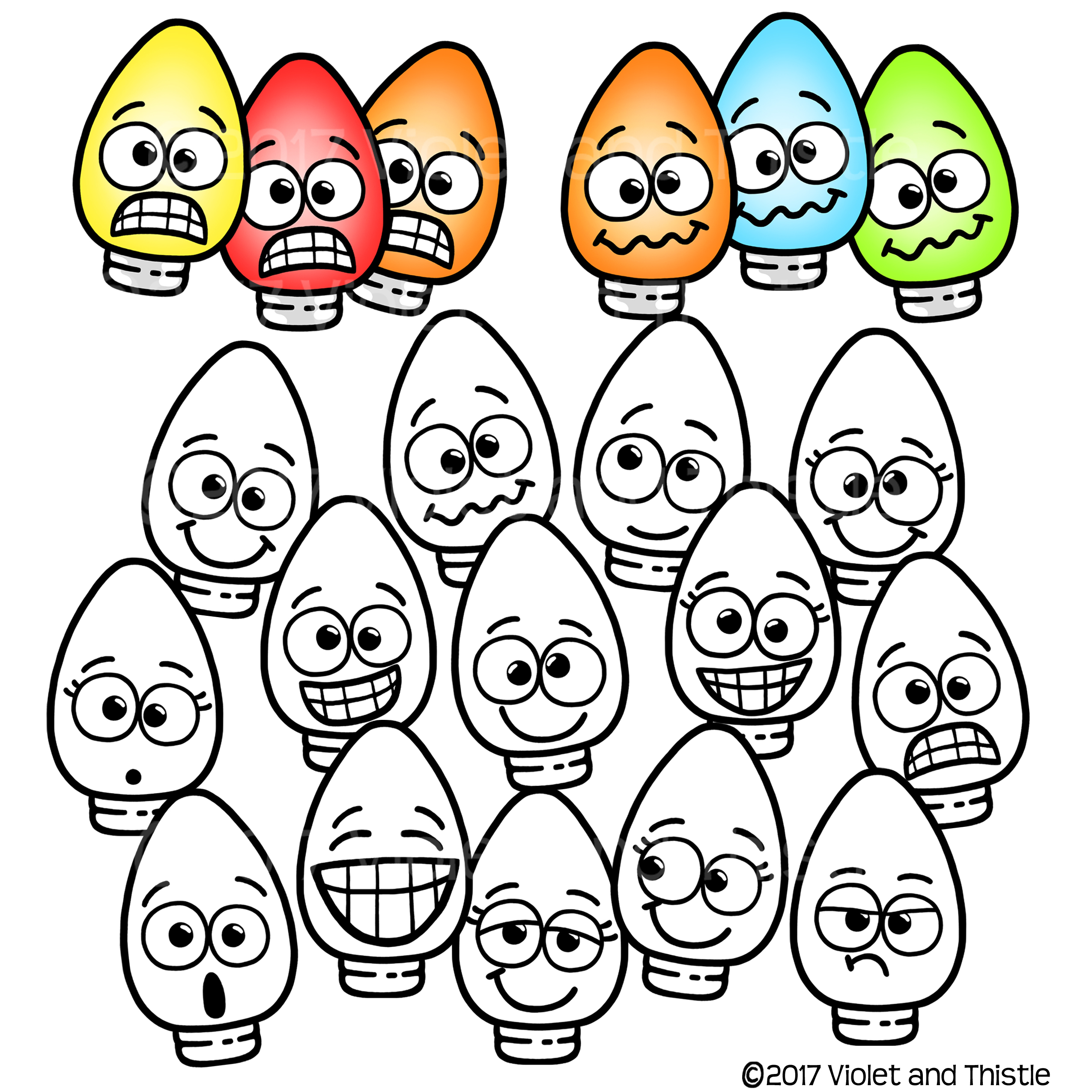 Christmas Light Fun Faces Clipart Traditional Bright Colors Clip Art ...