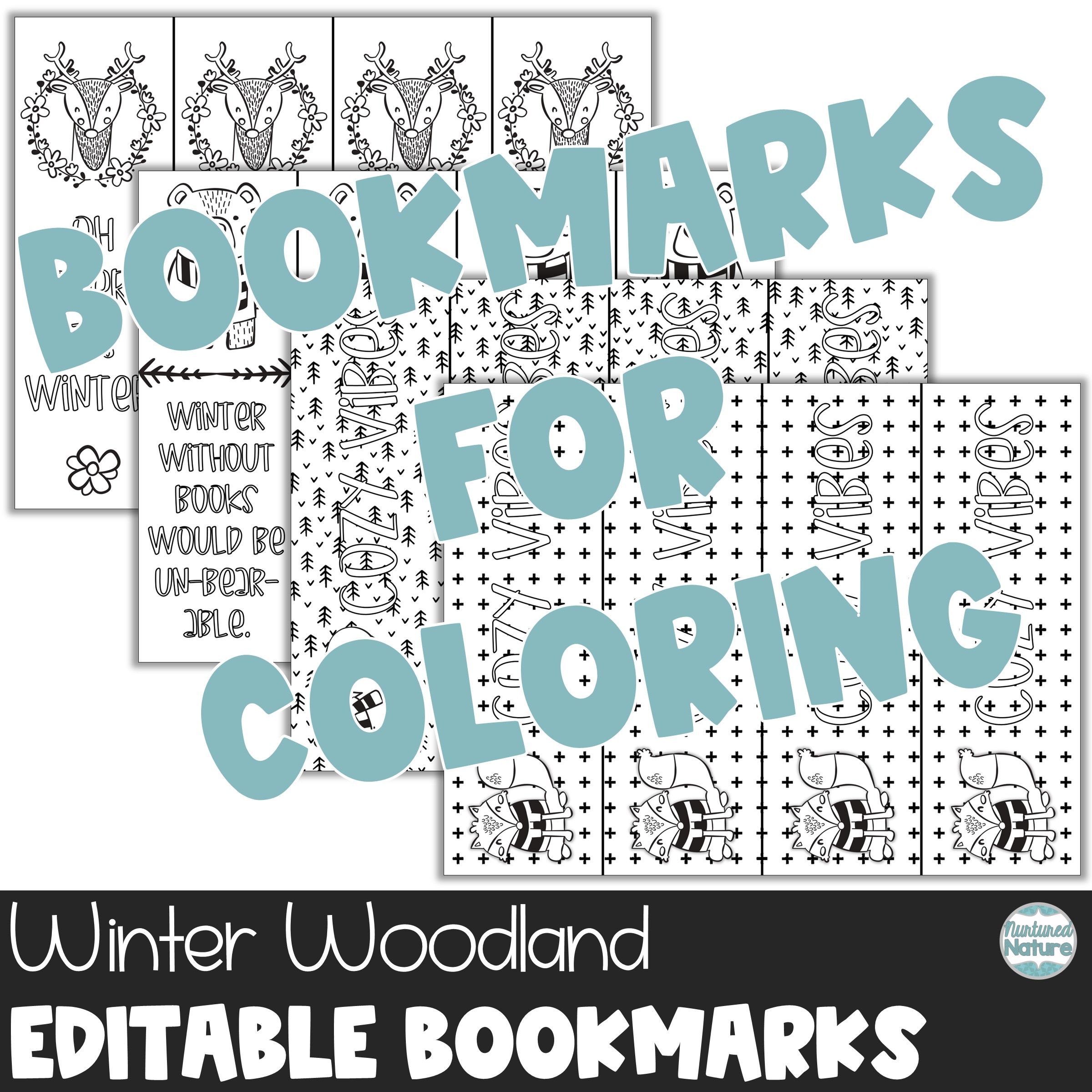 Winter Coloring Sheet Bookmarks - Woodland Animal Editable Tags for ...