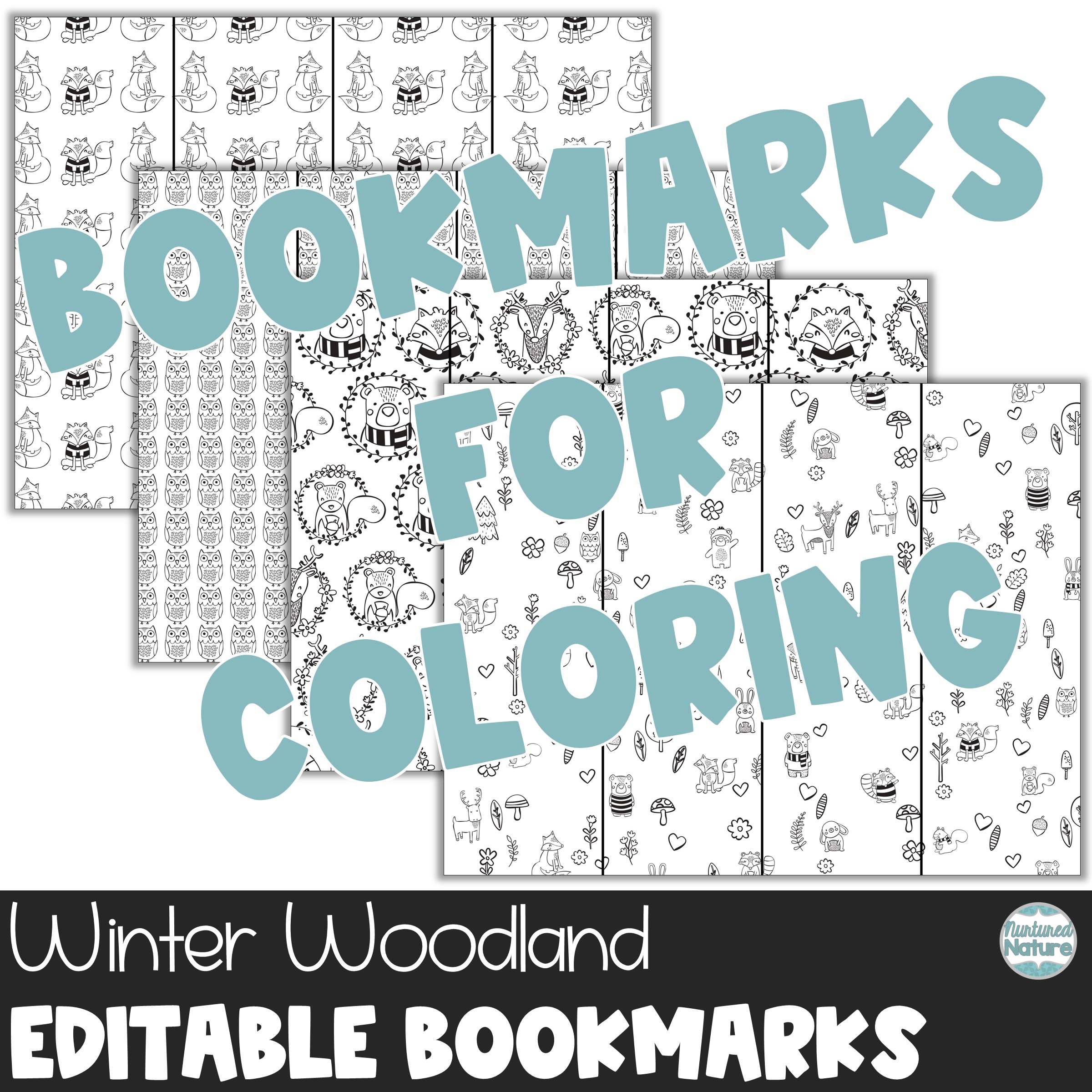Winter Coloring Sheet Bookmarks - Woodland Animal Editable Tags for ...