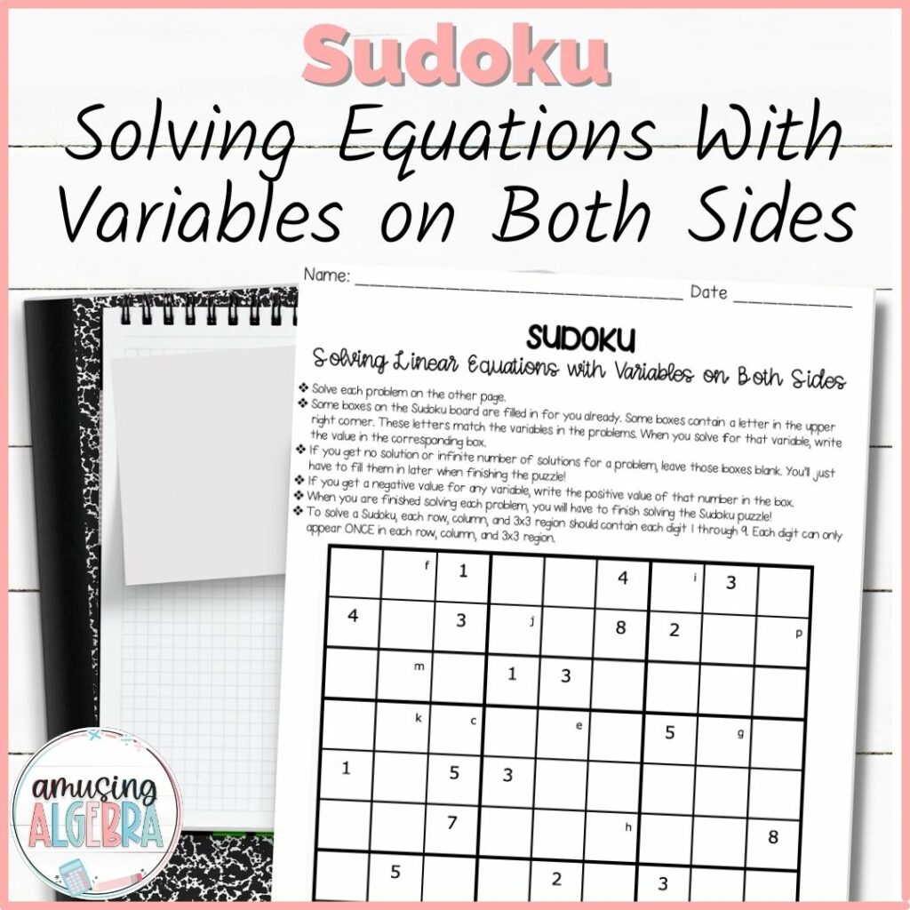 Solving Linear Equations With Variables On Both Sides Sudoku Puzzle