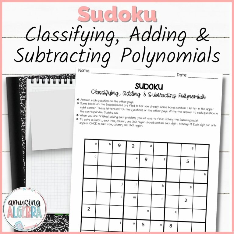 Classifying, Adding and Subtracting Polynomials Sudoku Puzzle | Made By ...