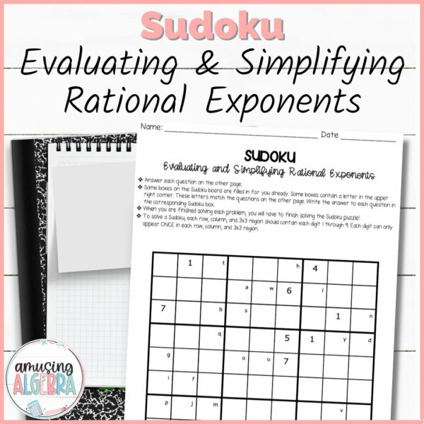 Evaluating and Simplifying Rational Exponents Sudoku Puzzle | Made By ...