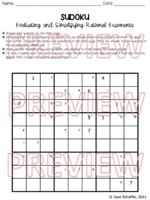 Evaluating and Simplifying Rational Exponents Sudoku Puzzle - Made By ...