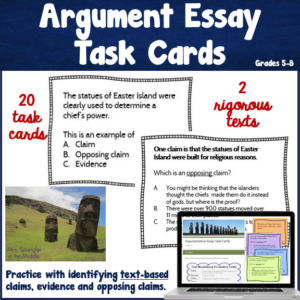 Argumentative Essay Writing Task Cards | Text based | Middle School ...