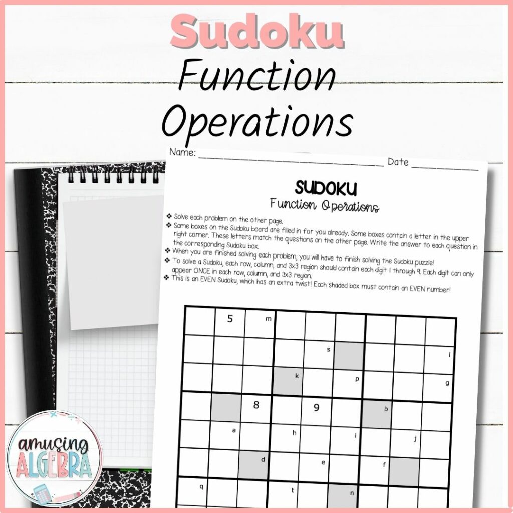 Function Operations and Compositions Even Sudoku Puzzle | Made By Teachers