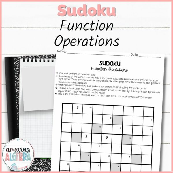 Function Operations and Compositions Even Sudoku Puzzle | Made By Teachers