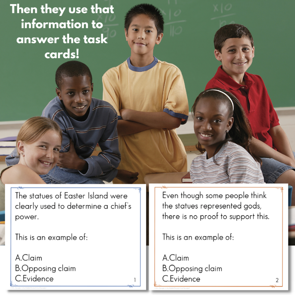 Argumentative Essay Writing Task Cards | Text based | Middle School ...