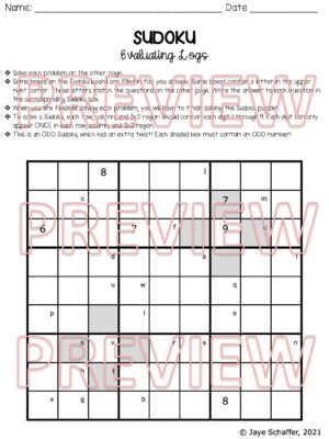 Evaluating Logarithms Odd Sudoku Puzzle | Made By Teachers