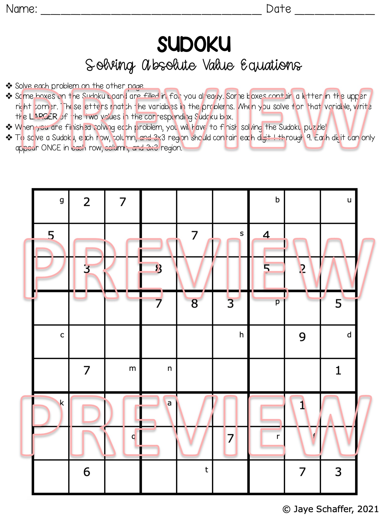 Solving Absolute Value Equations Sudoku Puzzle | Made By Teachers