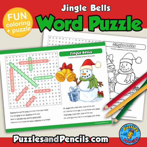 Jingle Bells Word Search Puzzle Activity Page with Coloring | Christmas ...