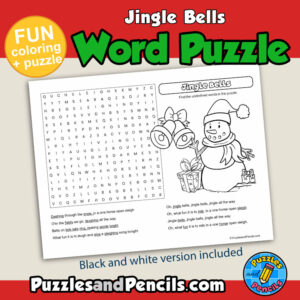 Jingle Bells Word Search Puzzle Activity Page with Coloring | Christmas ...