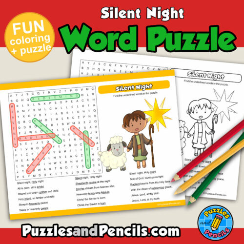 Silent Night Word Search Puzzle Activity Page with Coloring | Christmas ...