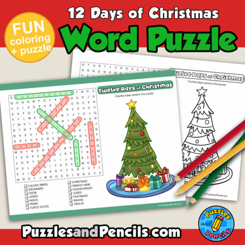 Twelve Days Word Search Puzzle Activity Page with Coloring | Christmas ...