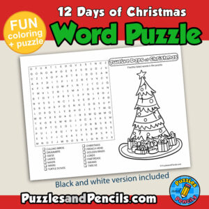 Twelve Days Word Search Puzzle Activity Page with Coloring | Christmas ...