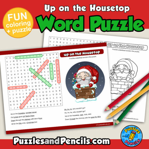 Up on the Housetop Word Search Puzzle Activity Page with Coloring ...