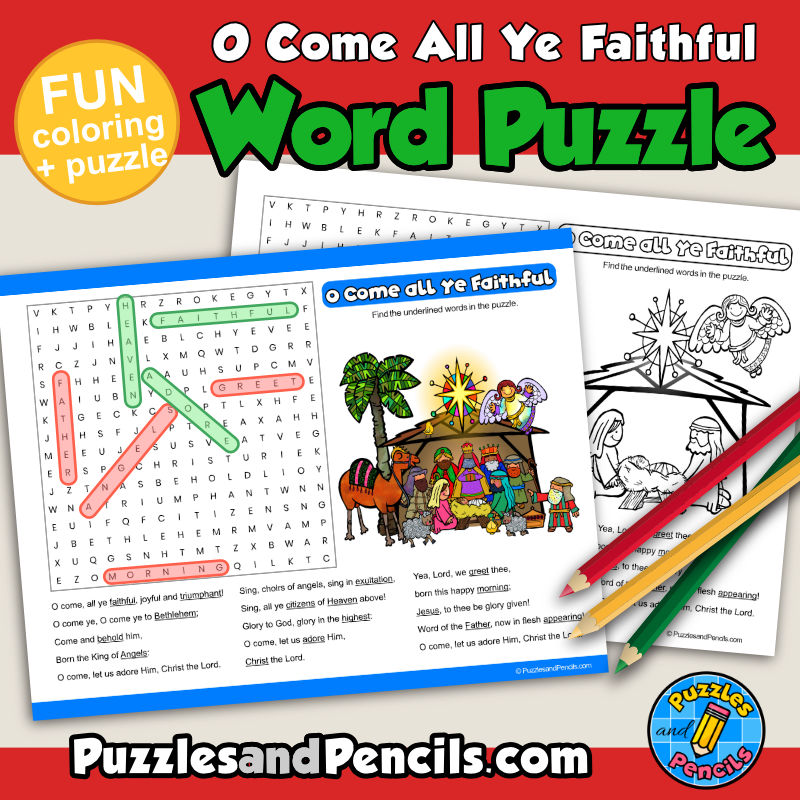O Come All Ye Faithful Word Search Puzzle Activity Page with Coloring ...
