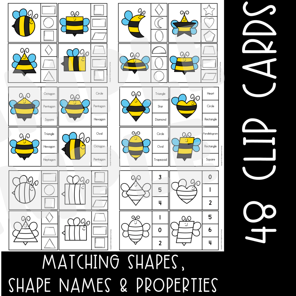 Spring 2D Shapes Bee Shapes Clip Cards 2D Shape Sorting Math Center ...