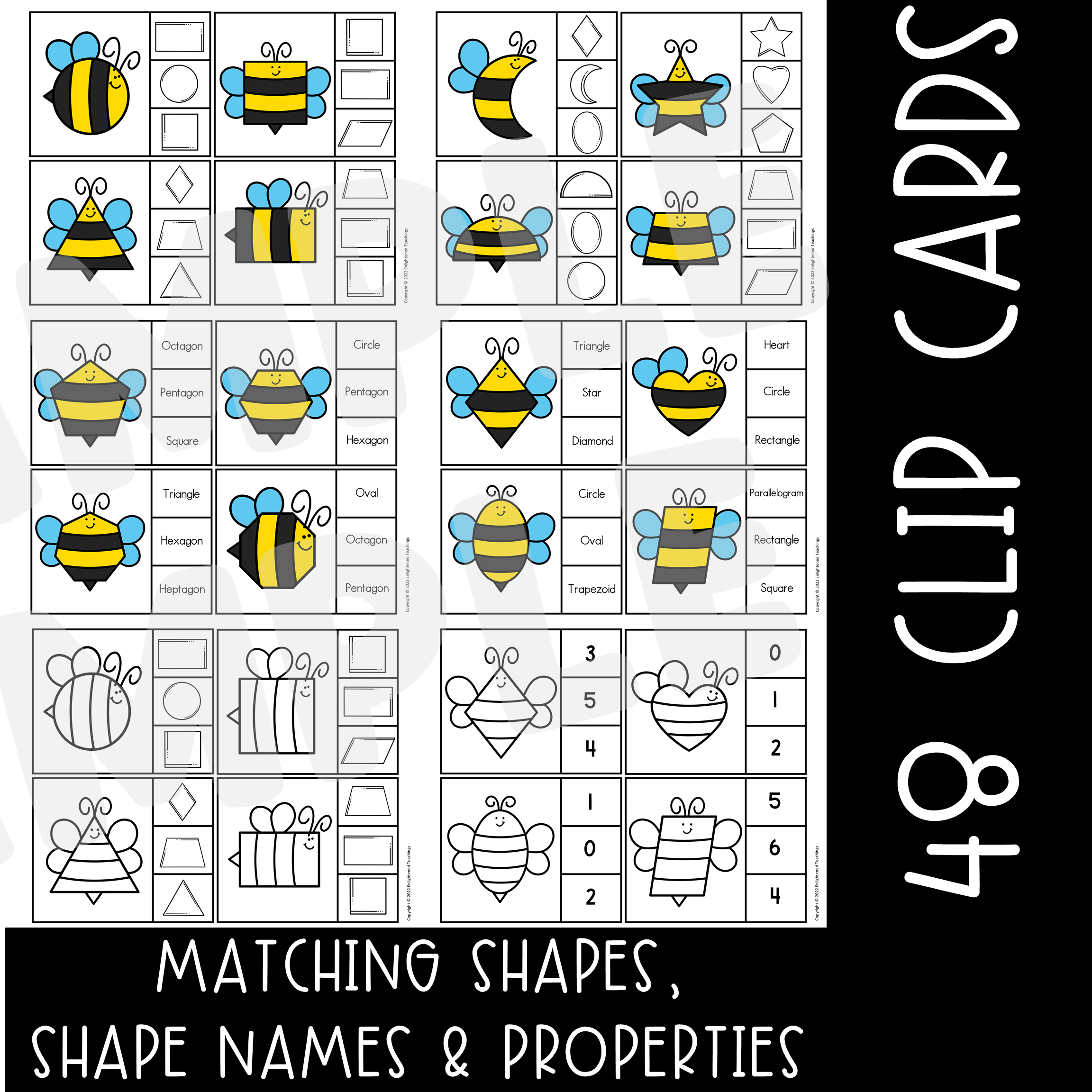 Spring 2D Shapes Bee Shapes Clip Cards 2D Shape Sorting Math Center ...