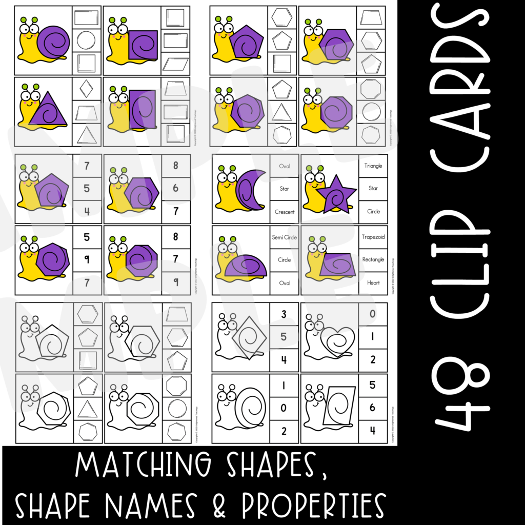 Spring 2D Shapes Snail Shapes Clip Cards 2D Shape Sorting Math Center ...