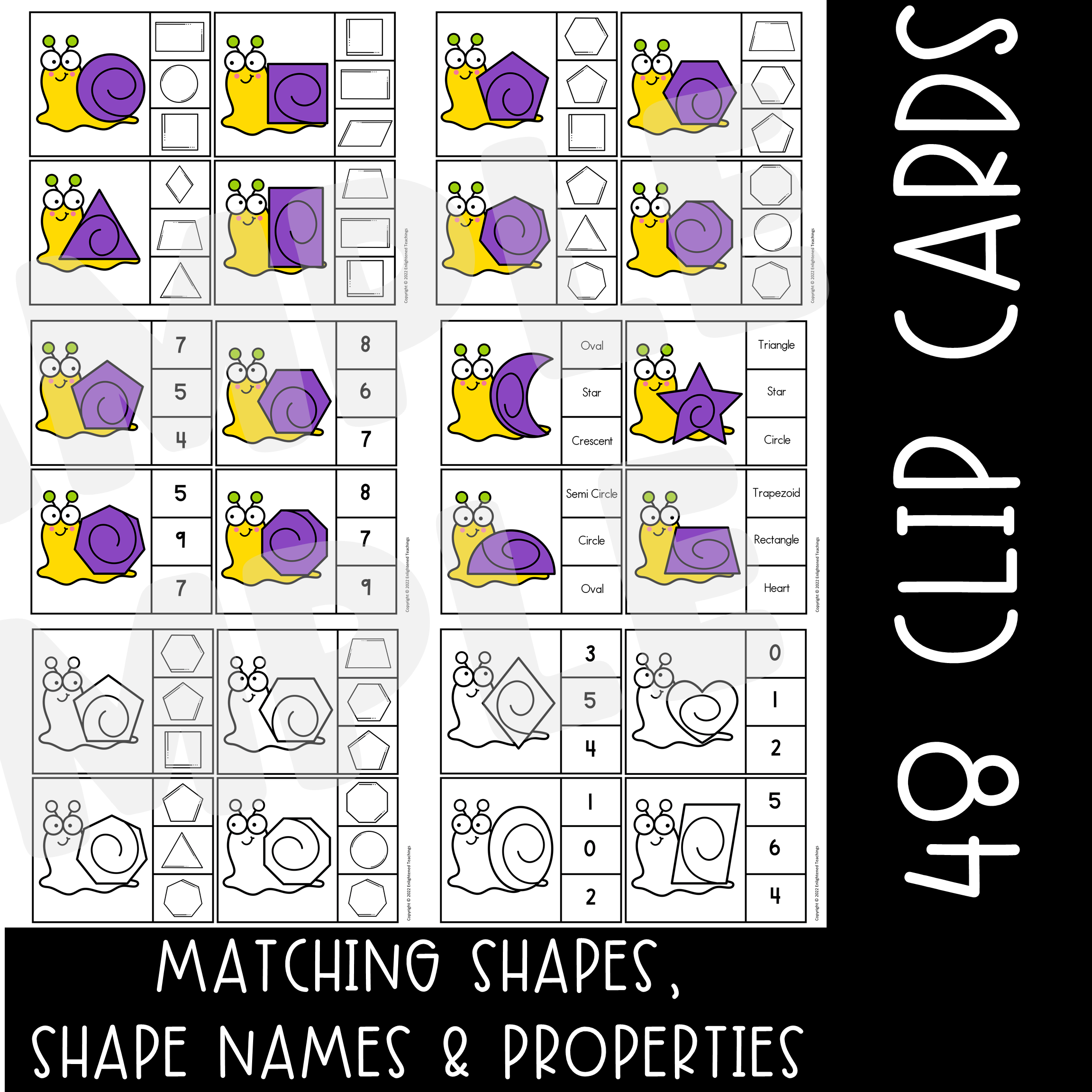Spring 2D Shapes Snail Shapes Clip Cards 2D Shape Sorting Math Center ...