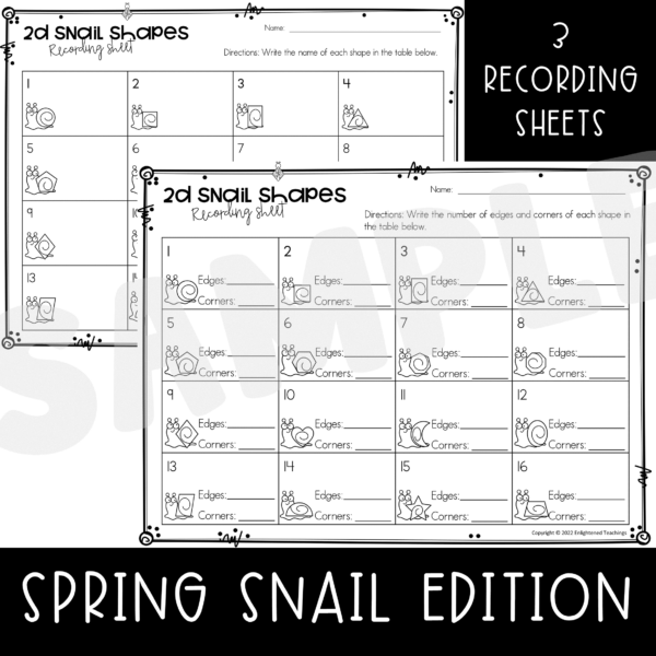 Spring 2D Shapes Snail Shapes Clip Cards 2D Shape Sorting Math Center ...