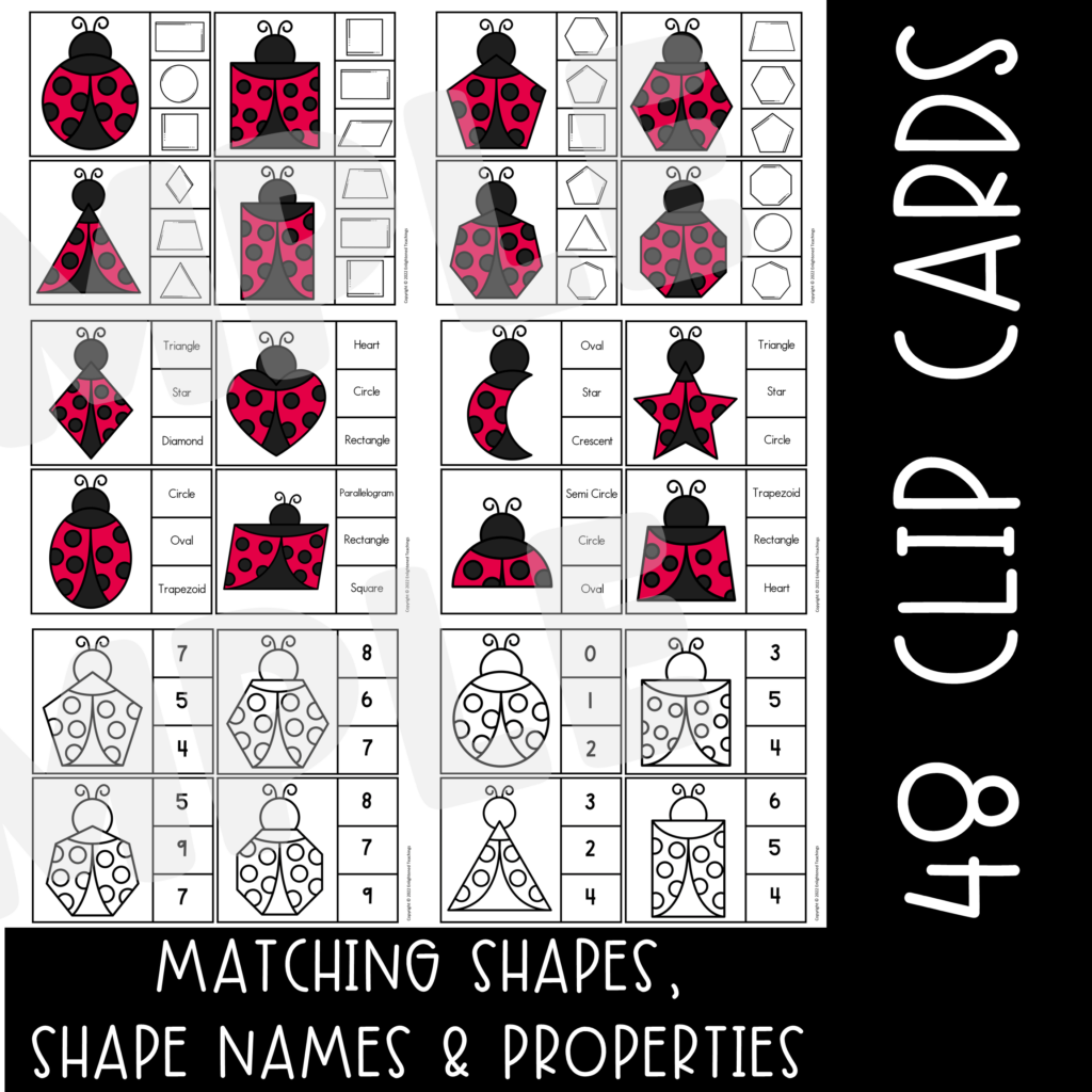 Spring 2D Shapes Ladybug Shapes Clip Cards 2D Shape Sorting Math Center ...