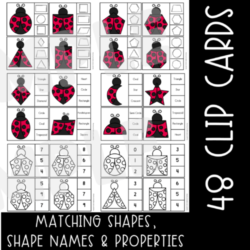 Spring 2D Shapes Ladybug Shapes Clip Cards 2D Shape Sorting Math Center ...