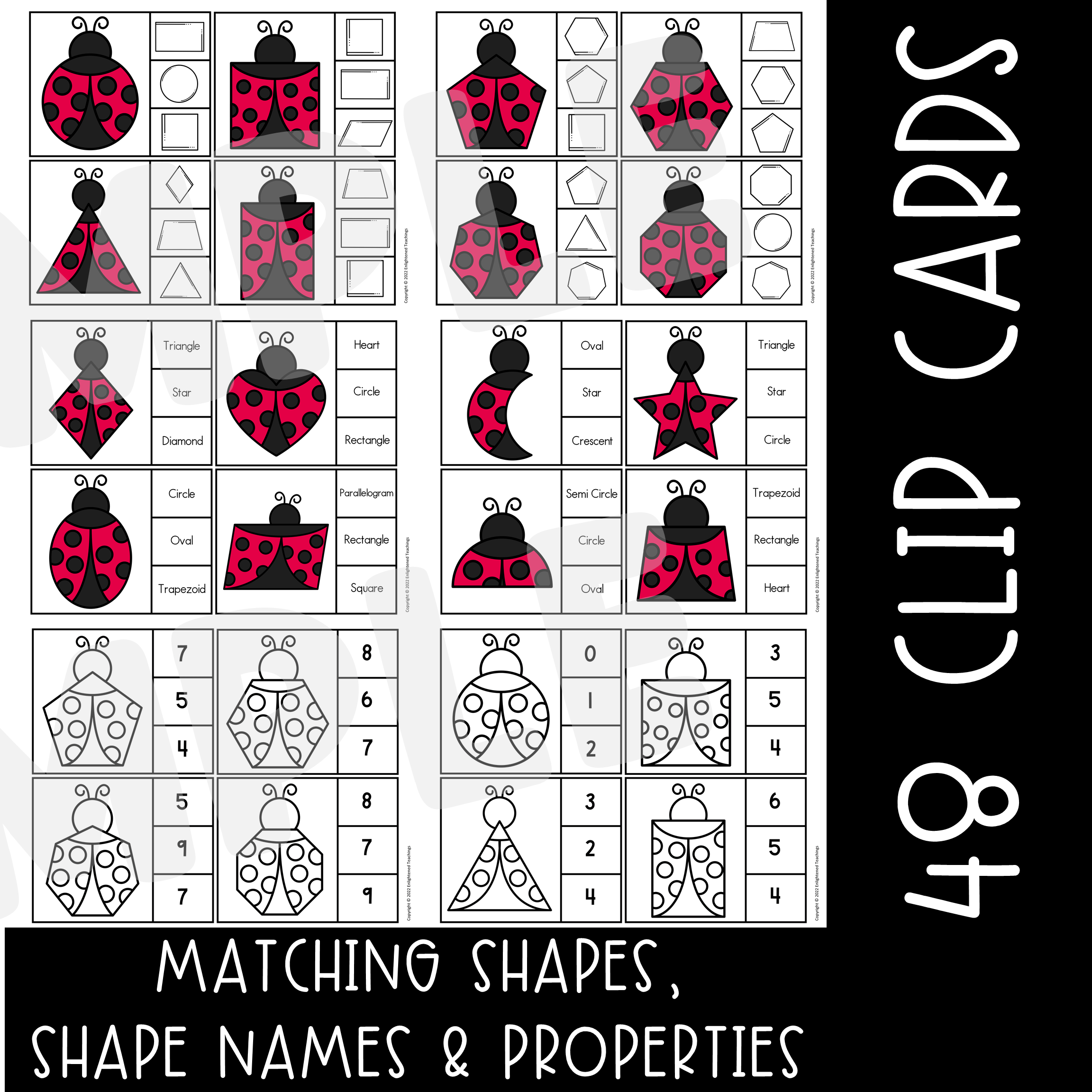 Spring 2D Shapes Ladybug Shapes Clip Cards 2D Shape Sorting Math Center ...