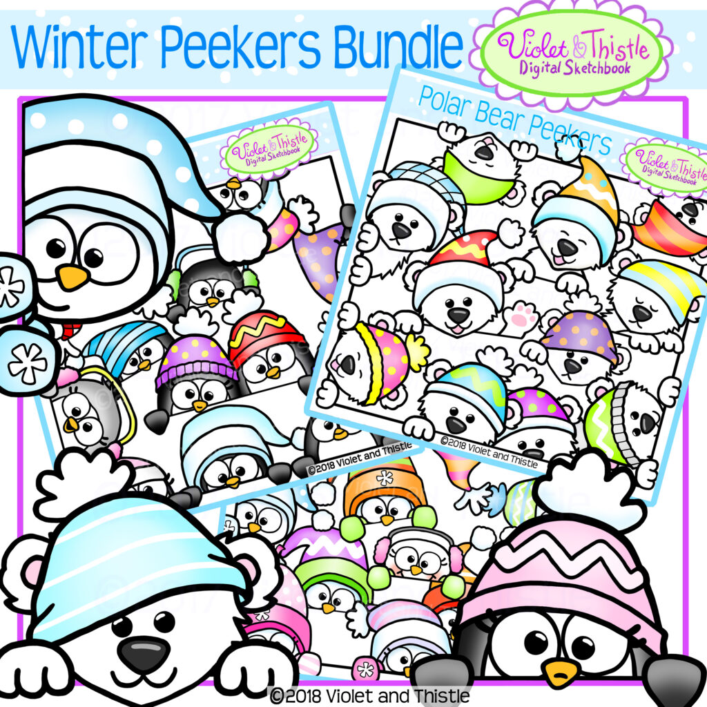 Winter Snowman Page Topper Clipart Bundle Cute Penguin Polar Bear ...