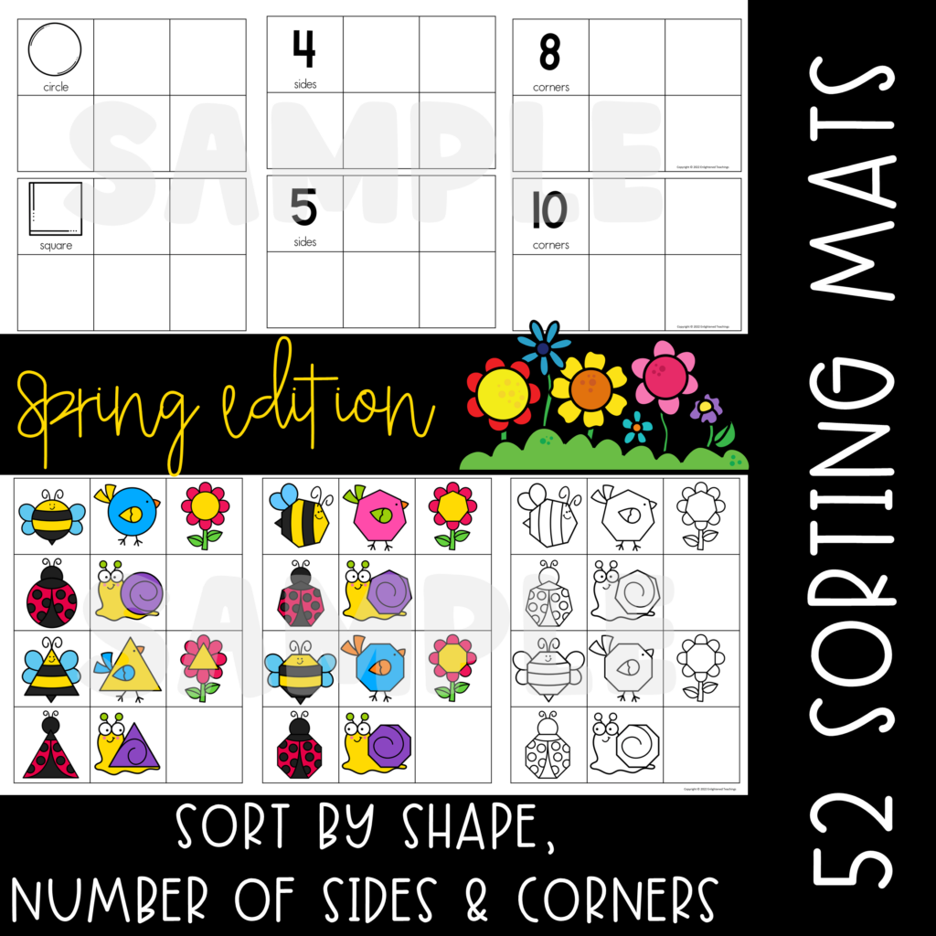 Spring 2D Shapes Sorting Mats Shape Matching Math Center | Made By Teachers