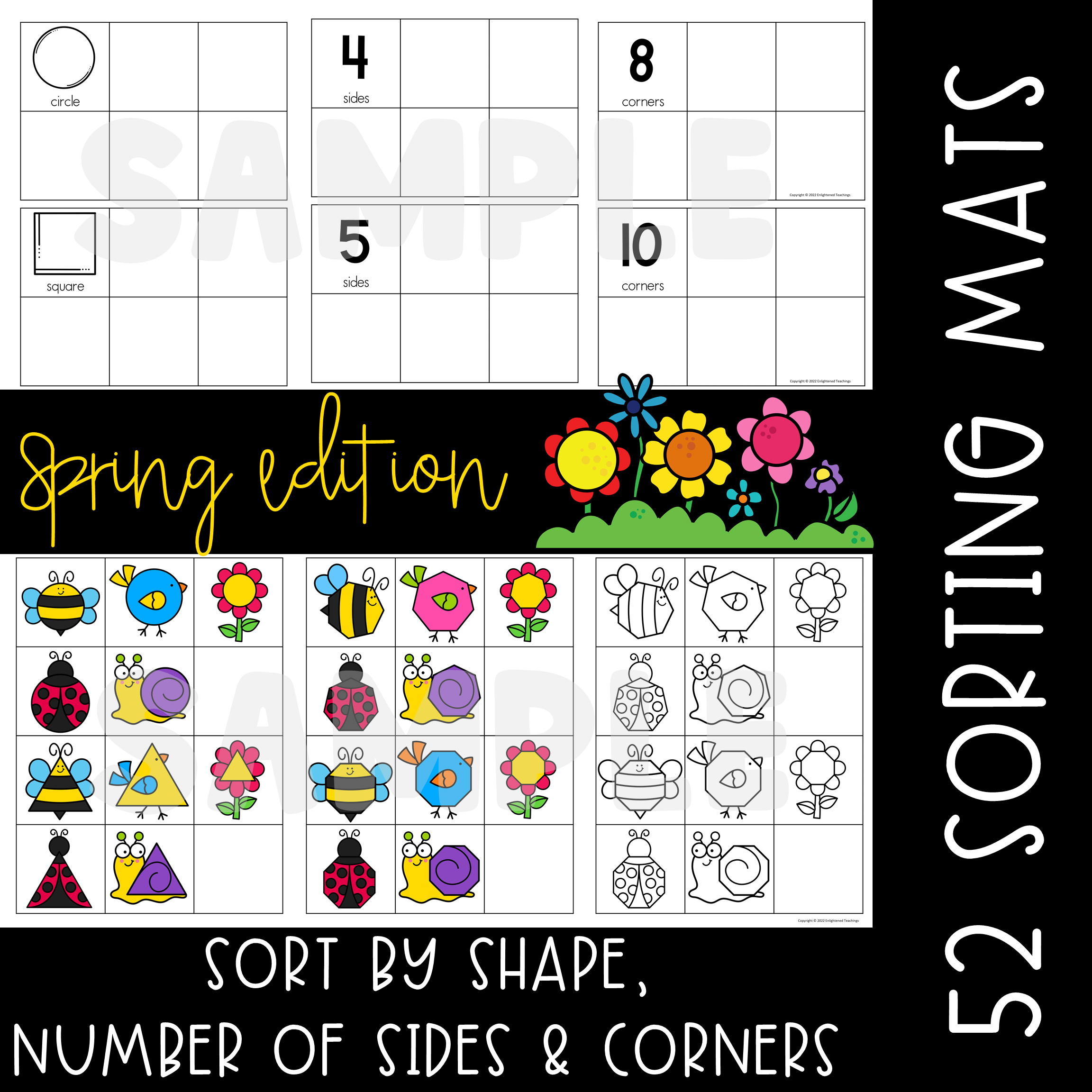 Spring 2D Shapes Sorting Mats Shape Matching Math Center | Made By Teachers