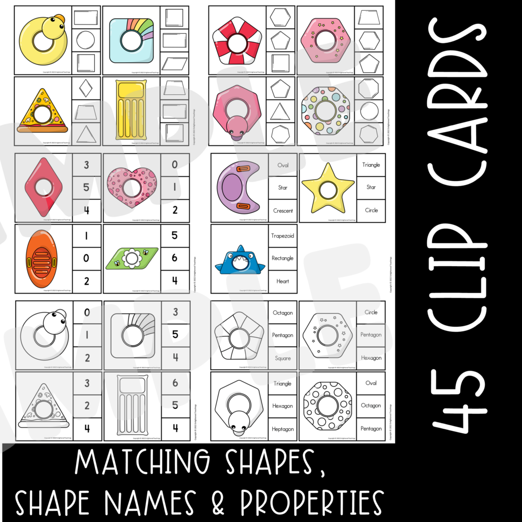 Pool Floaties 2D Shape Clip Cards 2D Shape Sorting Shape Properties ...