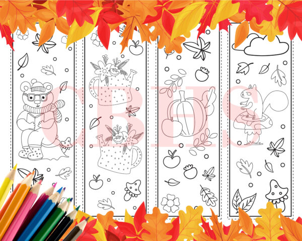 PDF Fall Bookmarks to Color V1 | Printable Autumn Coloring Bookmark for ...