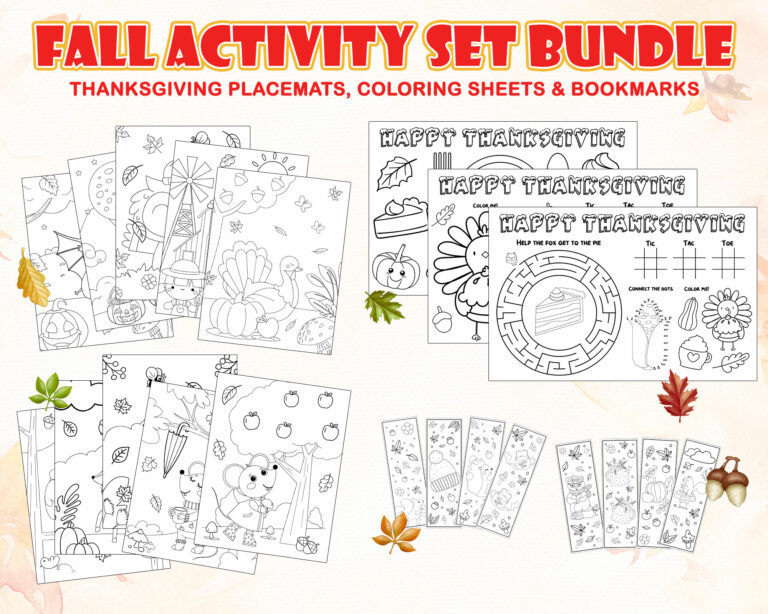 PDF Fall Activity Sheets for Kids Bundle, Autumn Thanksgiving Activity ...