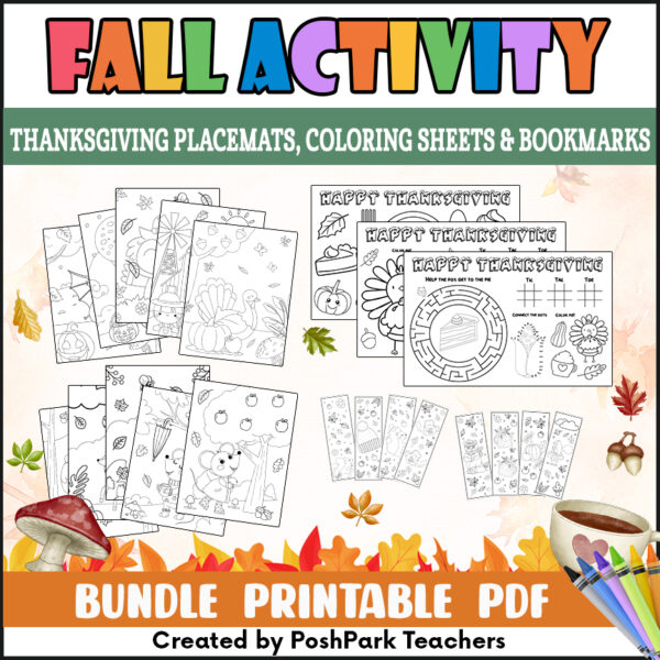PDF Fall Activity Sheets for Kids Bundle, Autumn Thanksgiving Activity ...