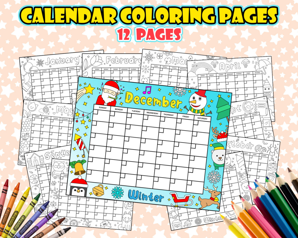 PDF 12 Months Kawaii Kids Coloring Perpetual Calendar, Printable Cute ...