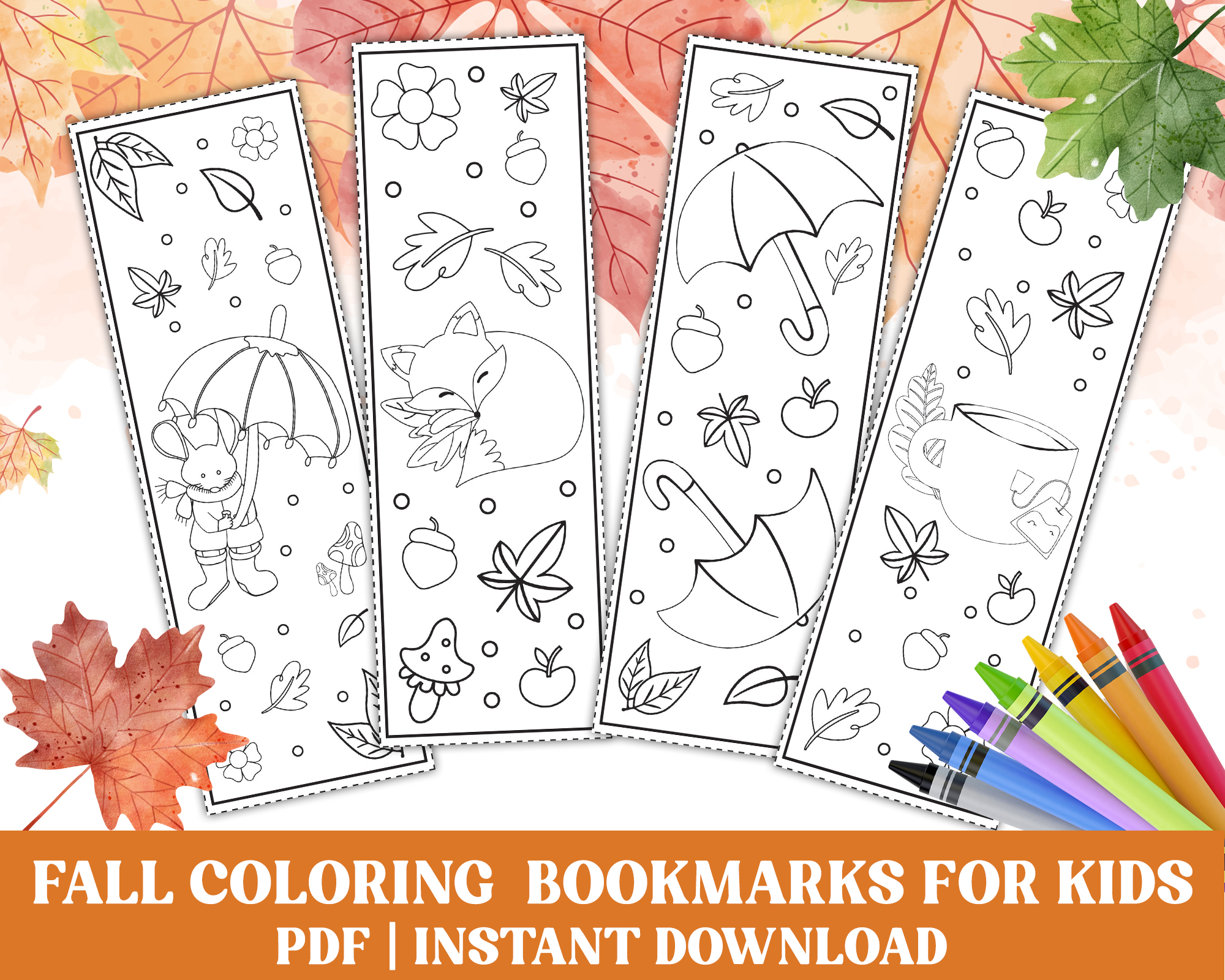 PDF Autumn Bookmarks for Kids | Printable Coloring Fall Bookmark ...
