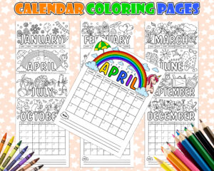 12 Month Coloring Calendar for Kids, PDF Cute Coloring Calendar | Made ...