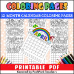 12 Month Coloring Calendar for Kids, PDF Cute Coloring Calendar | Made ...