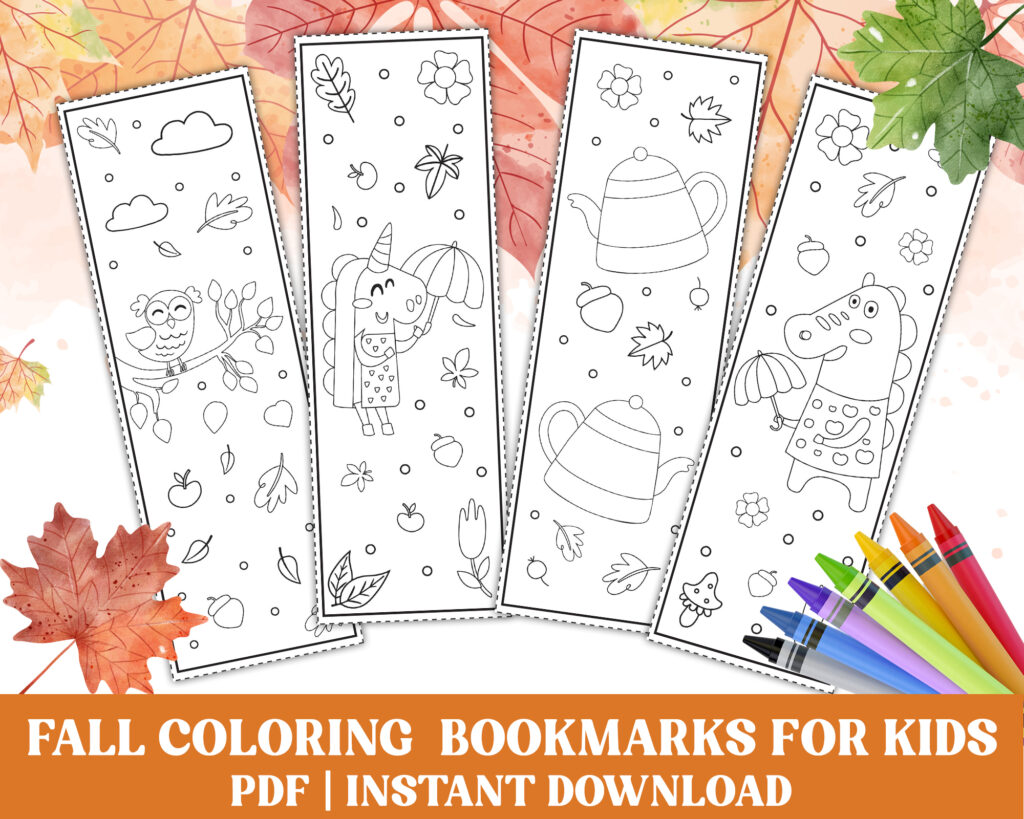Autumn Coloring Bookmark for Kids, Printable Fall Coloring Bookmarks ...