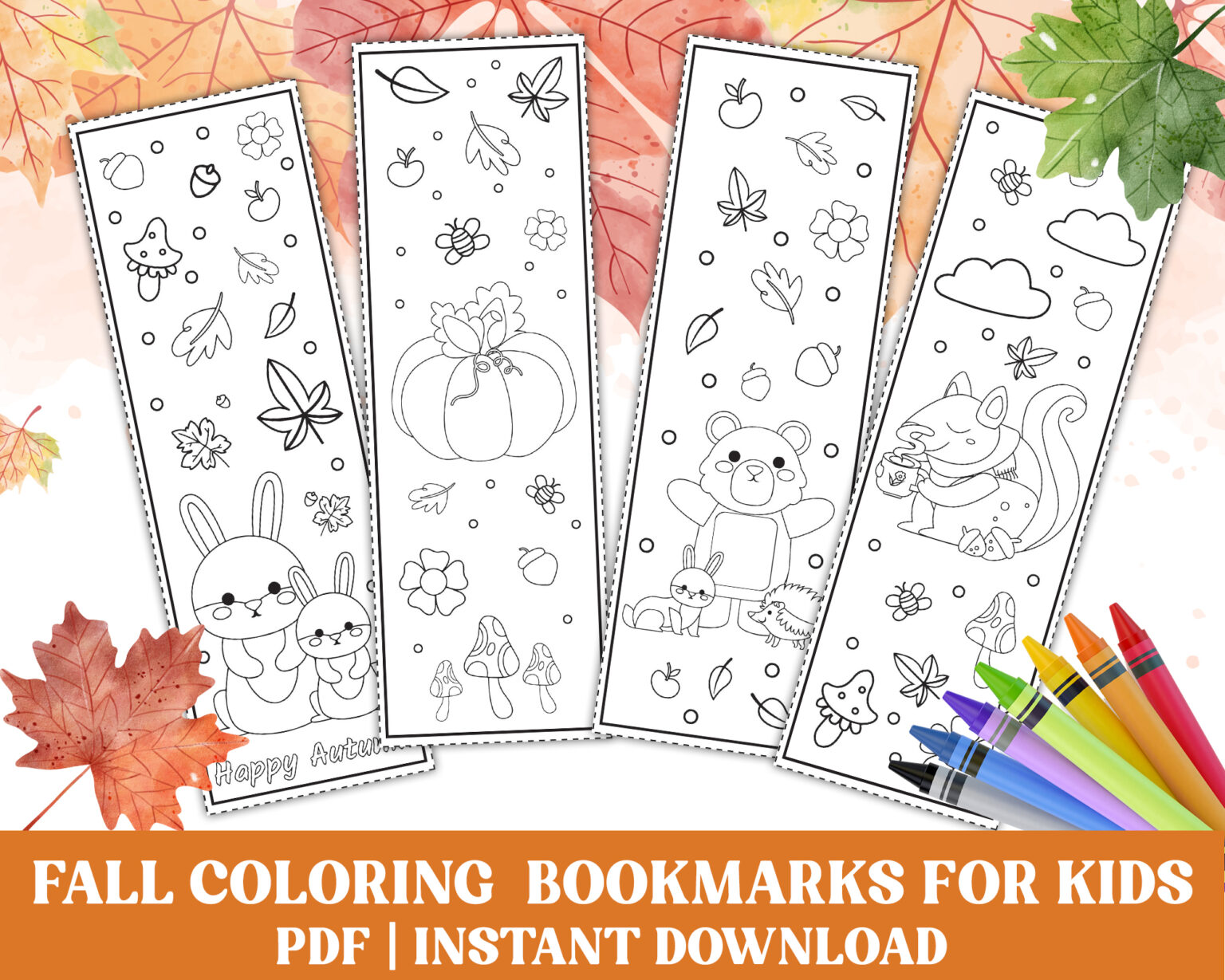 PDF Autumn Bookmarks to Color V2 | Printable Fall Themed Activity for ...