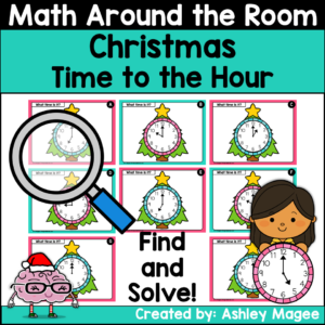 Christmas Math Around the Room Time to the Hour Printable Task Card ...