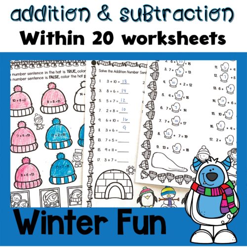 Winter Addition and Subtraction within 20 Worksheets - Made By Teachers