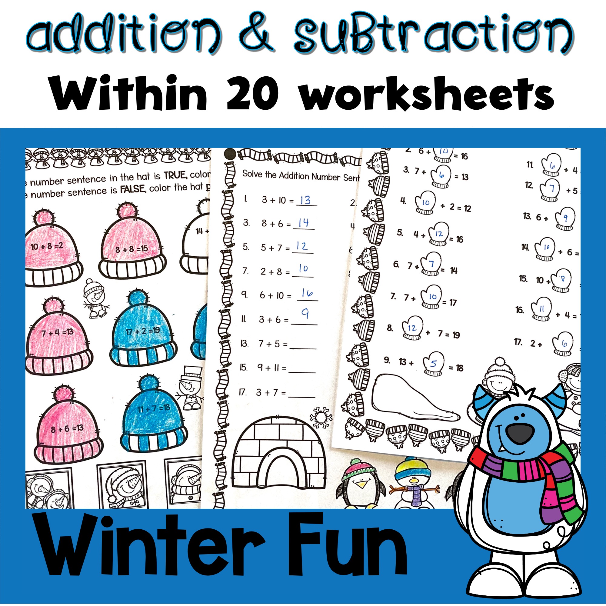 Winter Addition and Subtraction within 20 Worksheets | Made By Teachers