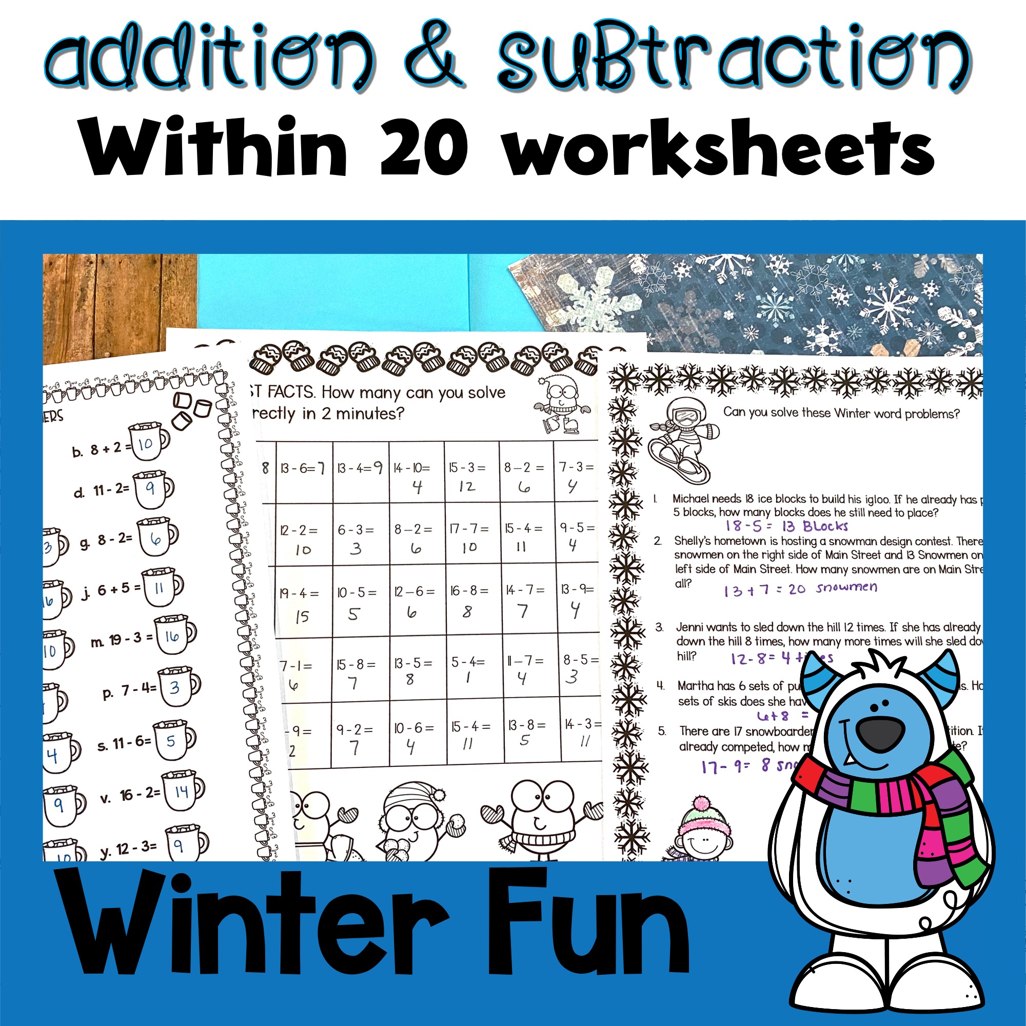 Winter Addition and Subtraction within 20 Worksheets | Made By Teachers