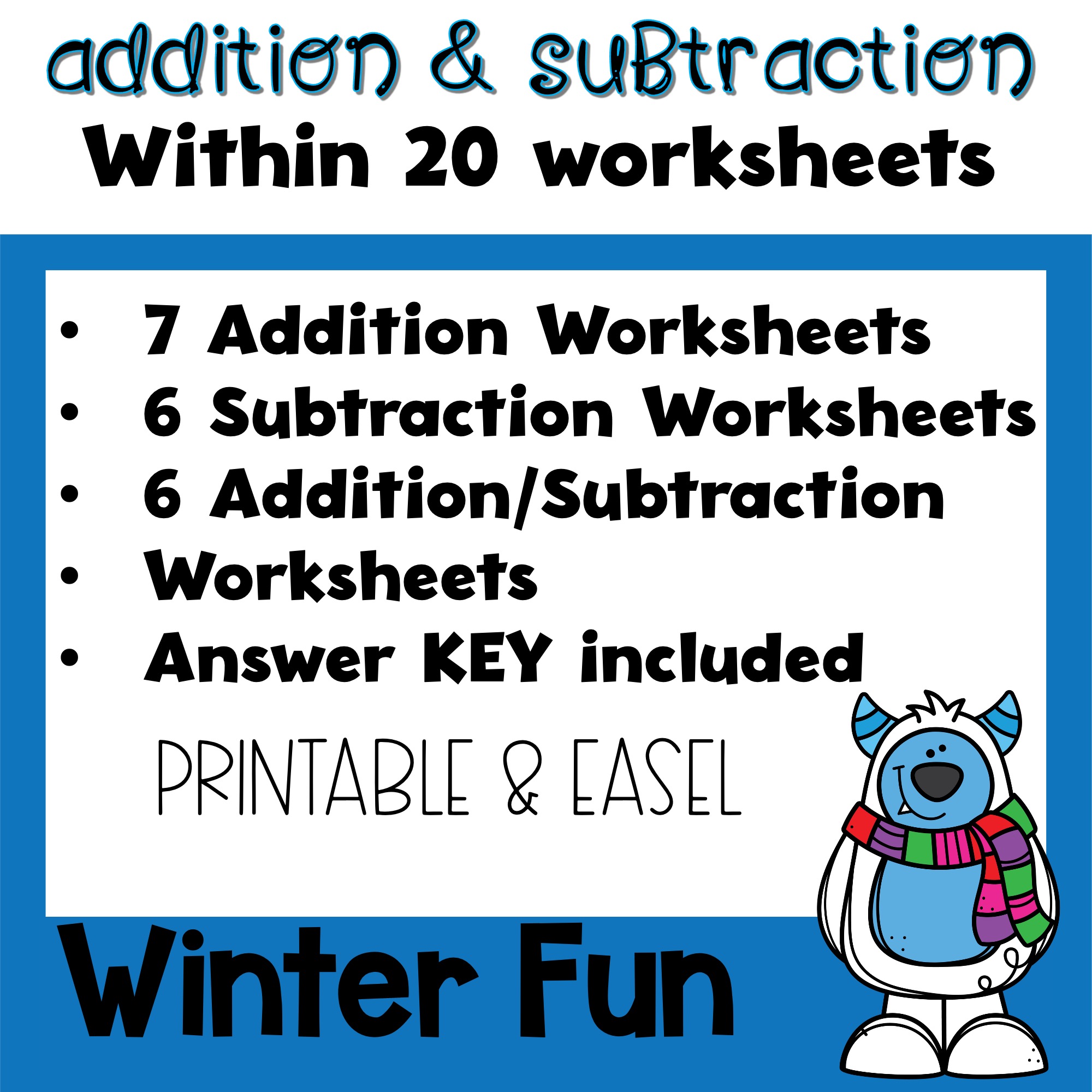 Winter Addition and Subtraction within 20 Worksheets | Made By Teachers