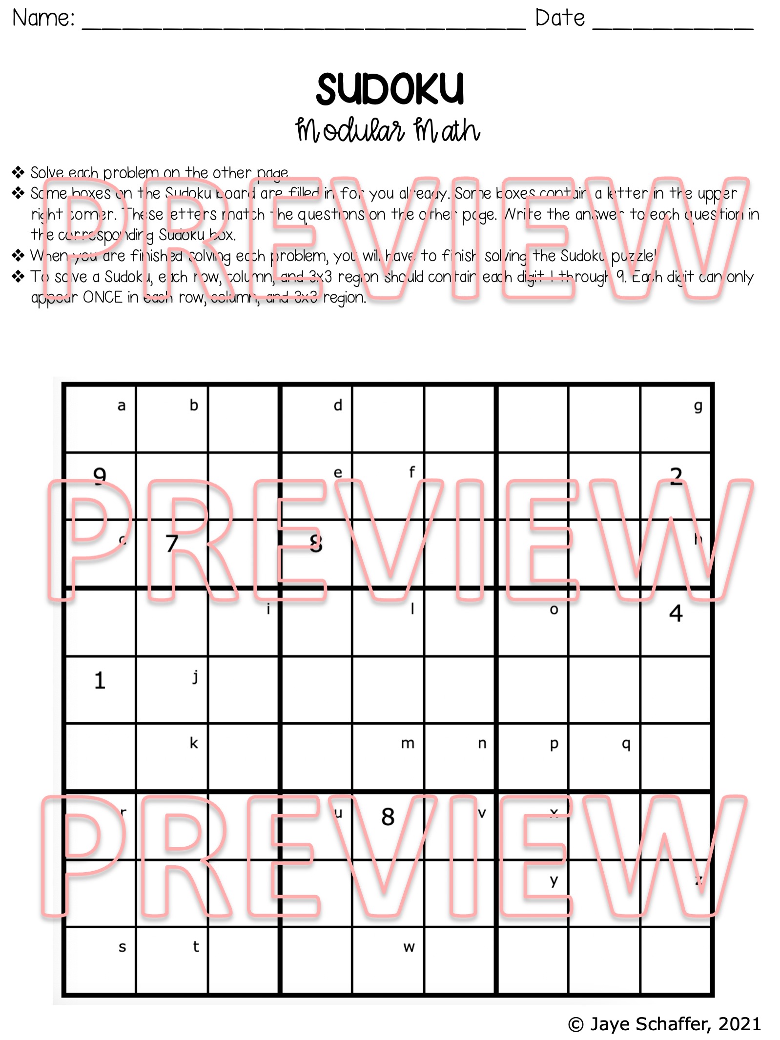 Modular Arithmetic Sudoku Puzzle | Made By Teachers