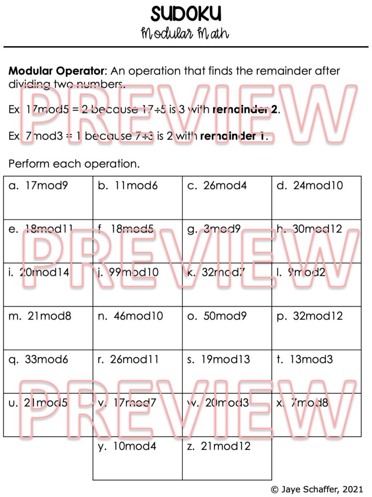 Modular Arithmetic Sudoku Puzzle | Made By Teachers